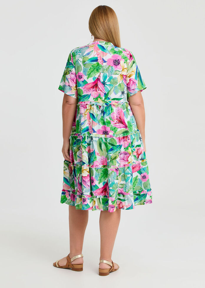 Shop Plus Size Natural Resort Palm Frill Dress, Floral | Taking Shape NZ