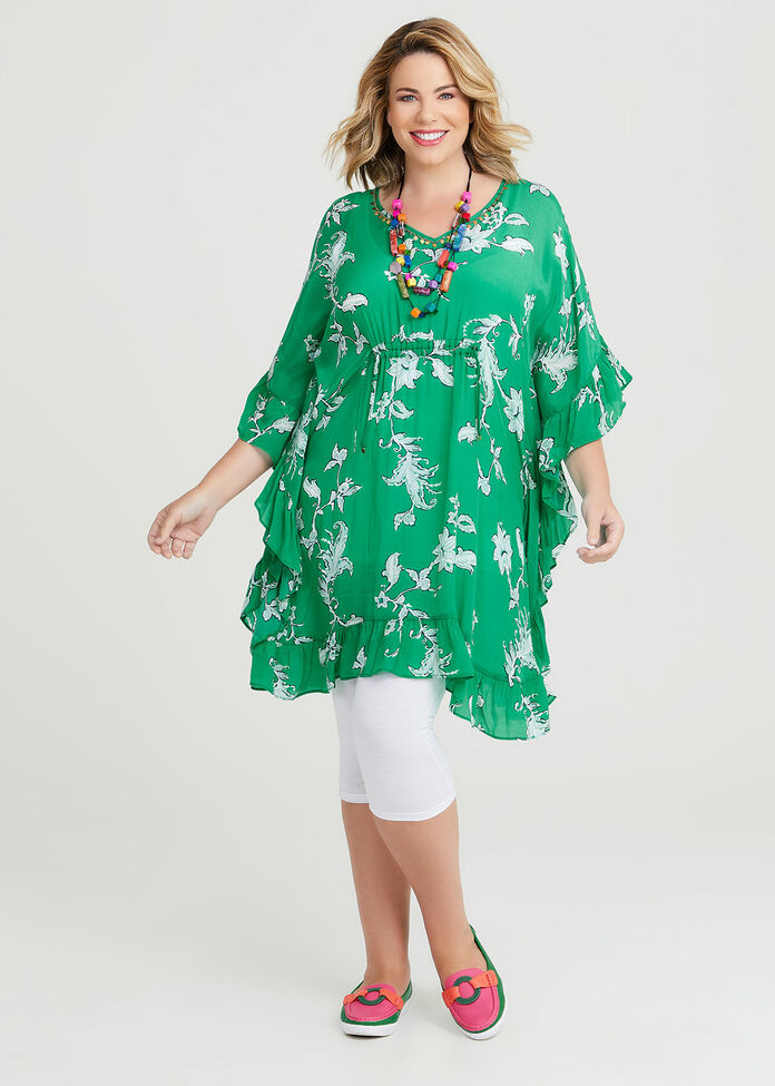 Shop Plus Size Natural Gardenia Ruffle Tunic, Multi | Taking Shape AU