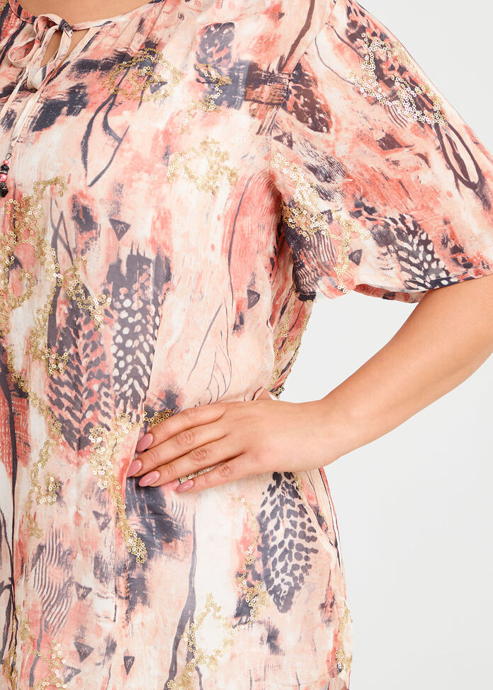 Shop Plus Size Sequin Abstract Natural Top, Multi | Taking Shape NZ