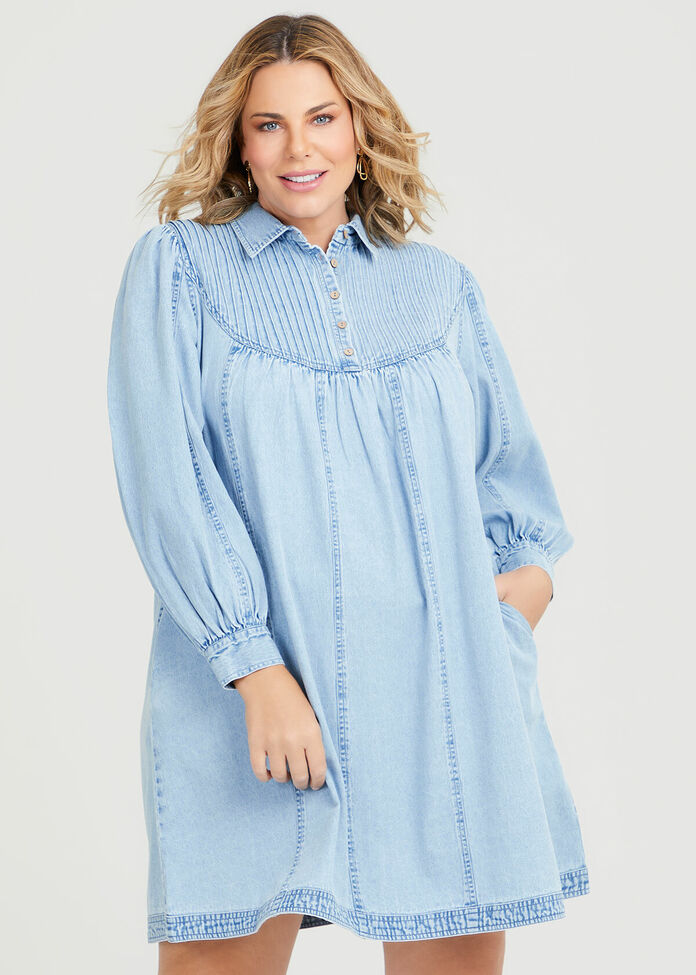 Shop Plus Size Cotton Chambray Pintuck Dress, Blue | Taking Shape AU
