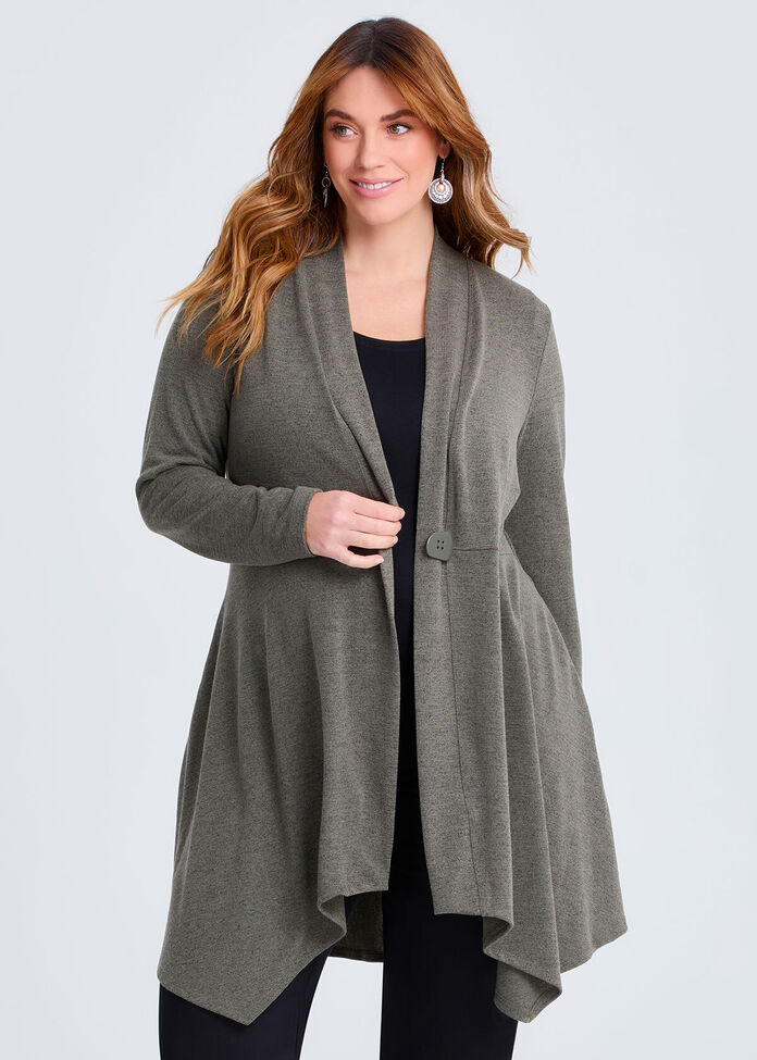 Shop Plus Size Snug Long Line Cardigan, Green | Taking Shape NZ