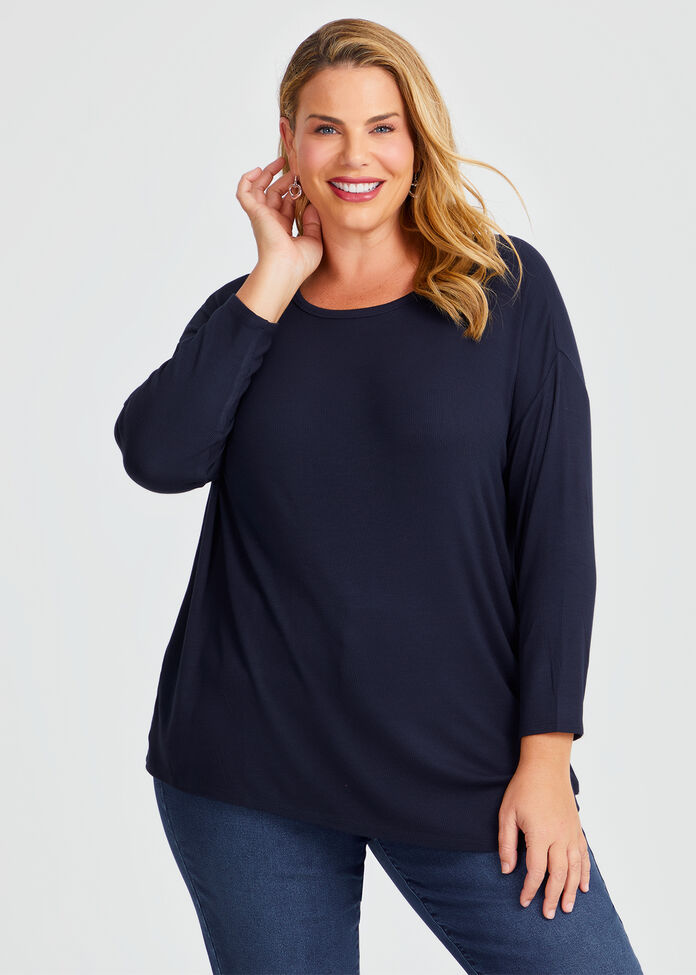 Shop Plus Size Natural Asymmetrical Rib Top, Navy | Taking Shape AU