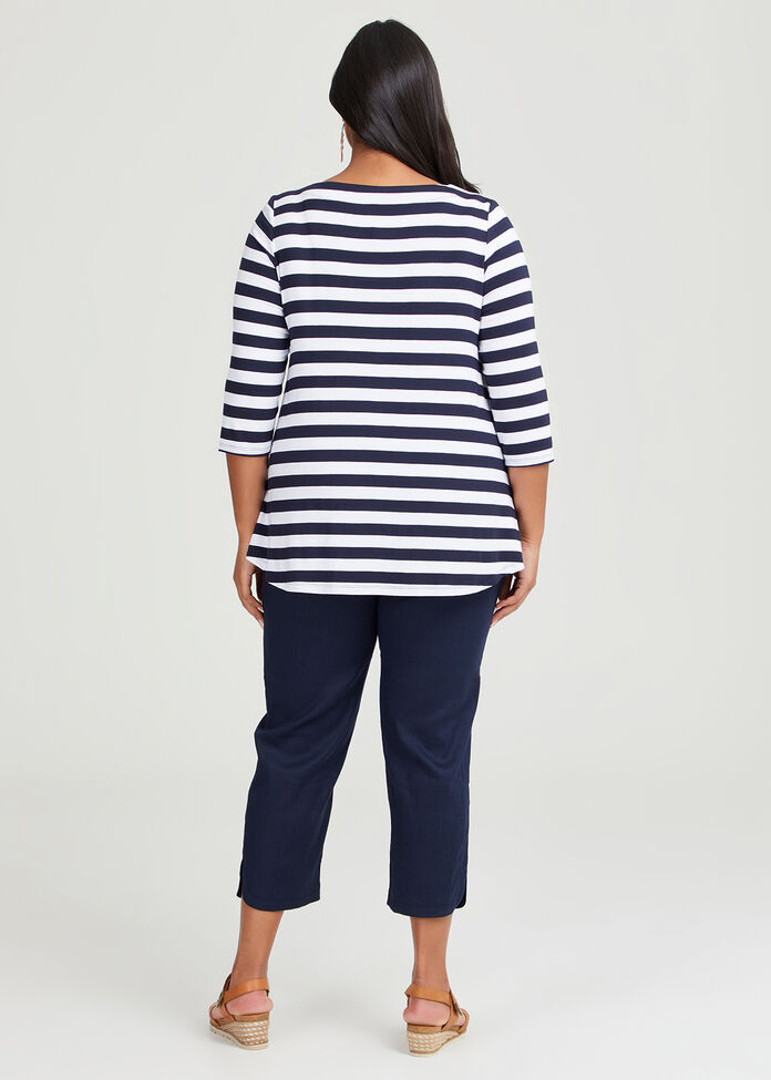 Shop Plus Size Bamboo Stripe Boat Neck Top In Blue Sizes 12 30