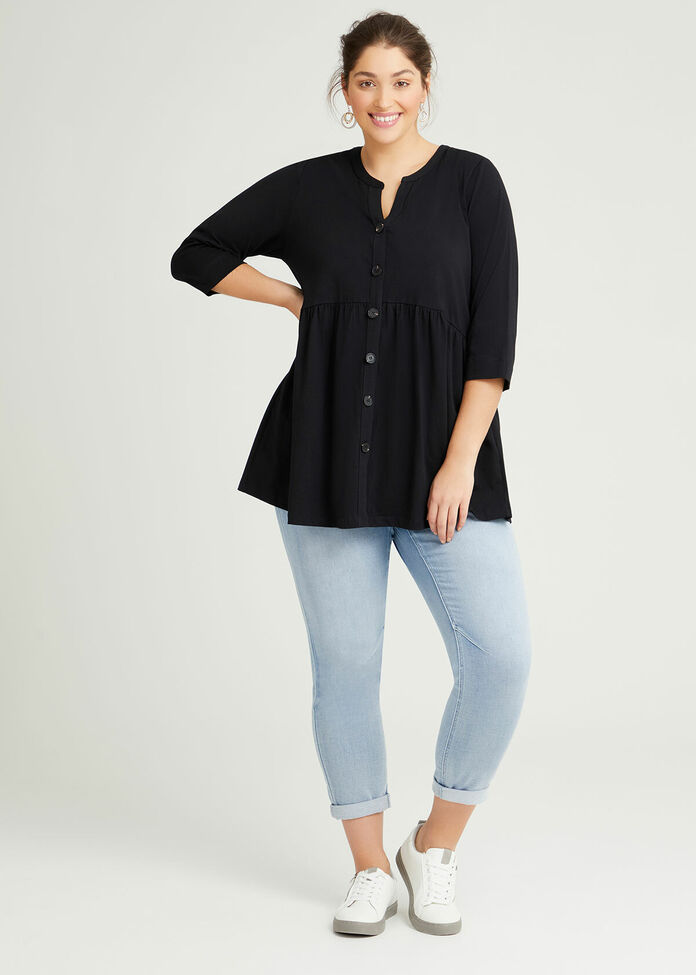 Shop Plus Size Organic Tiered Button Tunic, Black | Taking Shape NZ
