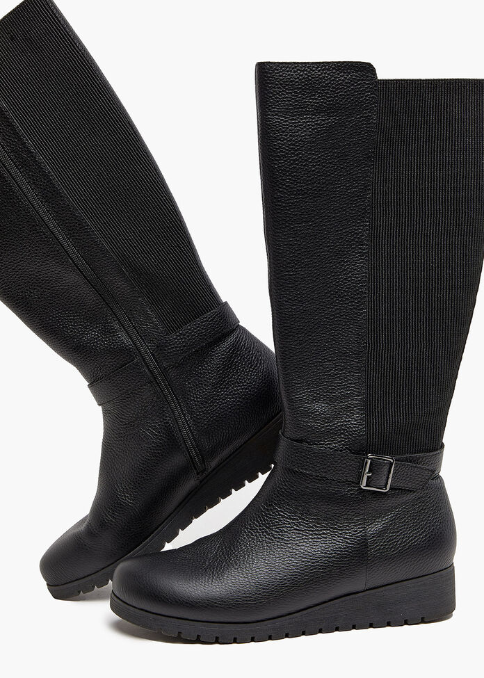 Shop Black Leather Knee High Wedge Boot | Comfortable Shoes | Taking ...