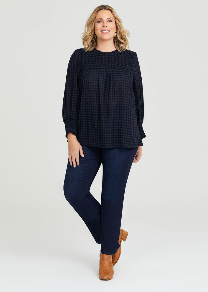 Shop Plus Size Cotton Blend Gingham Top, Blue | Taking Shape AU