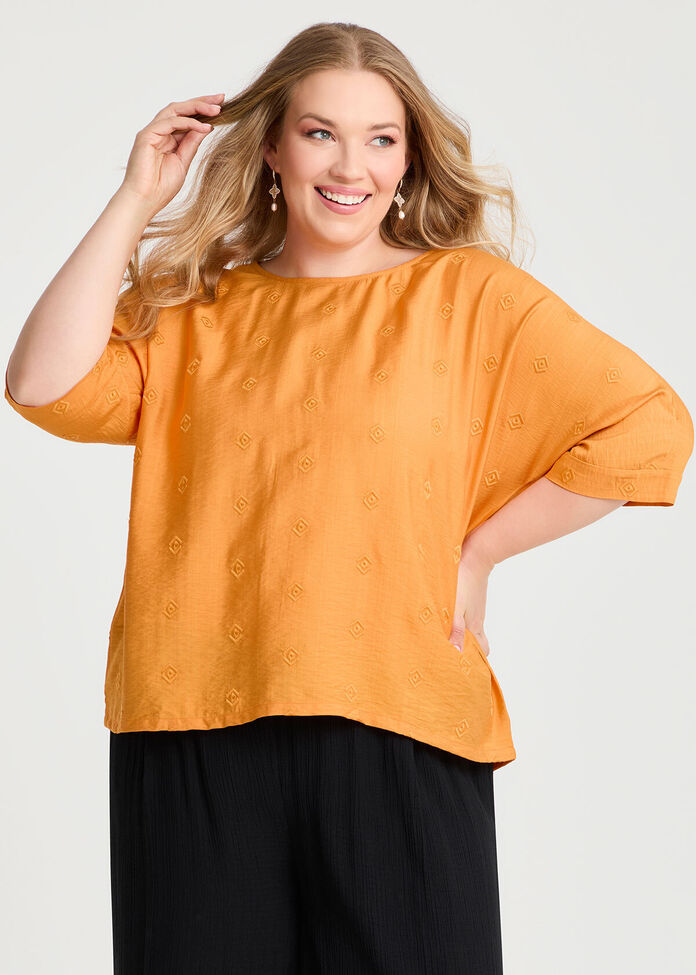 Shop Plus Size Natural Relaxed Embroidery Top, Orange | Taking Shape NZ