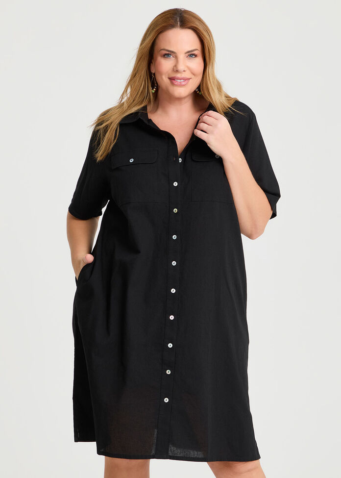 Shop Plus Size Cotton Linen Utility Dress, Black | Taking Shape CA