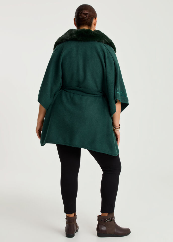 Shop Embroidered Fur Tie Up Cape in Green | Accessories | Taking Shape NZ