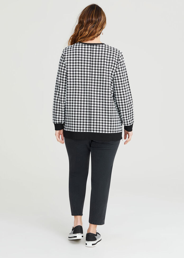 Shop Plus Size Cotton Gingham Zip Sweatshirt in Black | Taking Shape AU