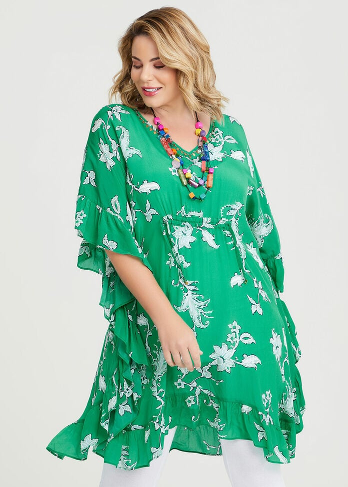 Shop Plus Size Natural Gardenia Ruffle Tunic, Multi | Taking Shape AU