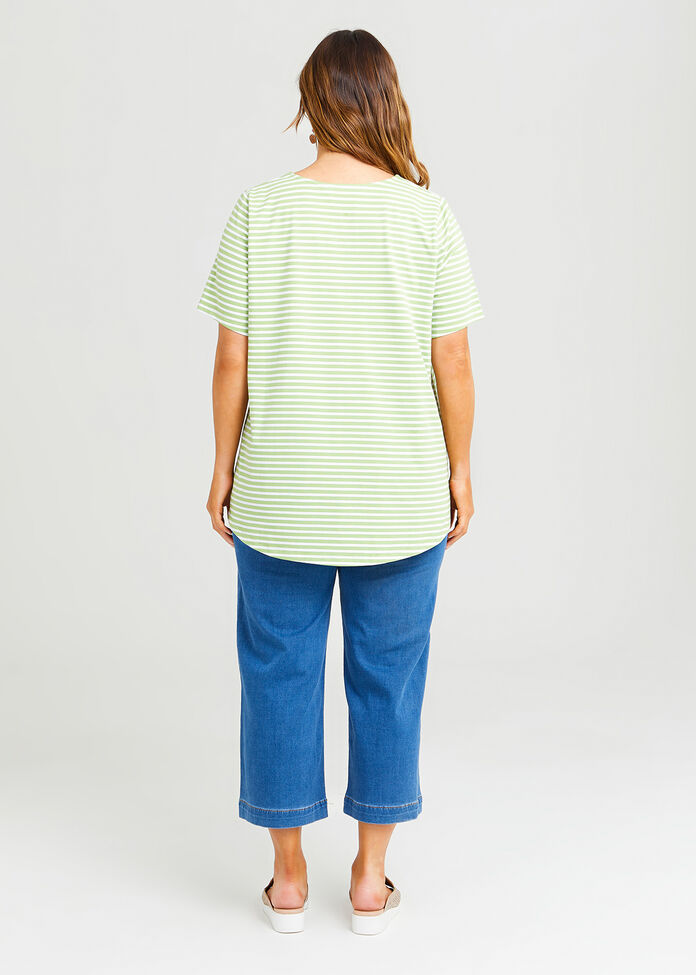 Shop Plus Size Organic V-neck Stripe Basic Tee in Green | Sizes 12-30 | Taking Shape UK
