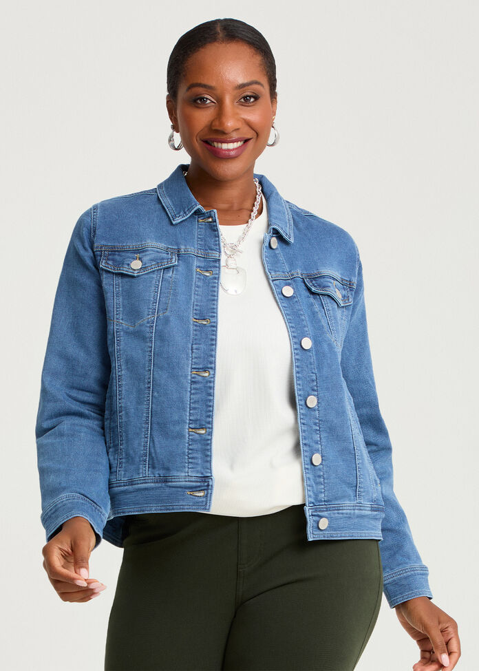 Shop Plus Size Cotton Waist-length Denim Jacket, Blue | Taking Shape AU