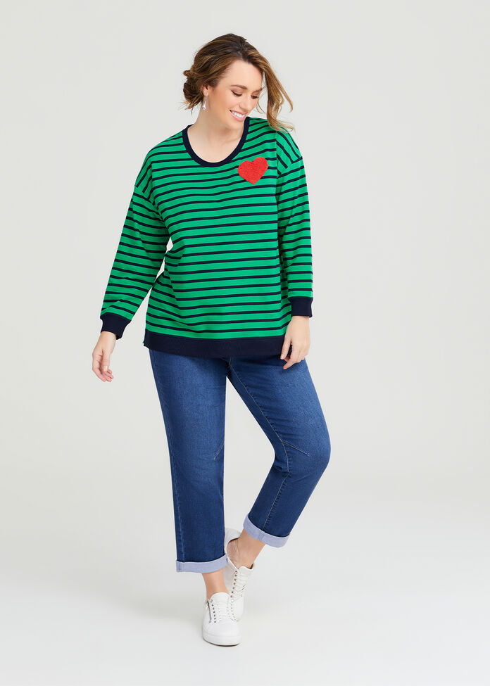 Shop Plus Size Cotton Stripe Love Sweatshirt, Green | Taking Shape AU