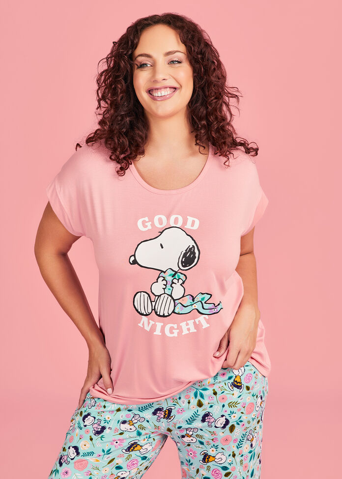 Shop Plus Size Snoopy Good Night Pyjama Top, Pink | Taking Shape AU