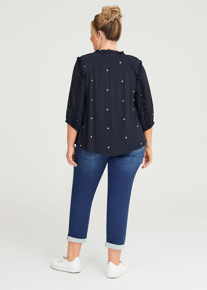Shop Plus Size Natural Embroidered Spot Top, Blue | Taking Shape AU
