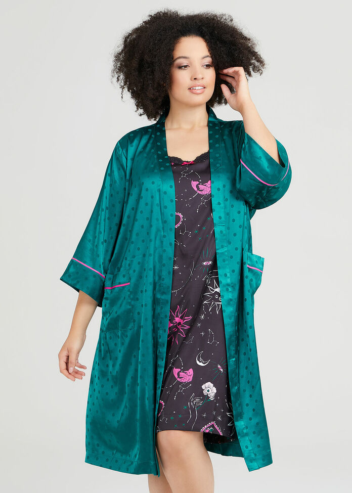Shop Plus Size Satin Stretch Self Spot Robe in Green | Taking Shape AU