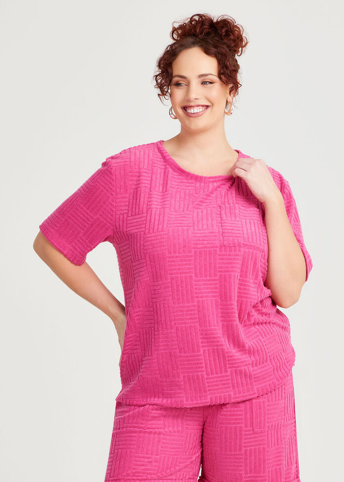 Shop Plus Size Casual Terry Patch Pocket Top, Pink | Taking Shape AU
