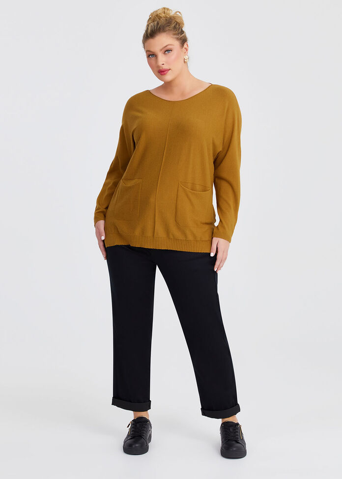 Plus Size Crew Neck Jumper Brown with Pockets | Taking Shape NZ
