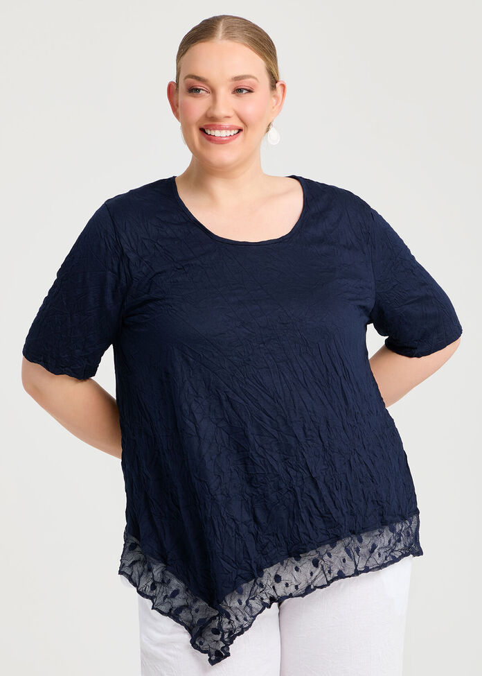 Shop Plus Size Mesh Trim Bamboo Crush Tunic, Navy | Taking Shape NZ