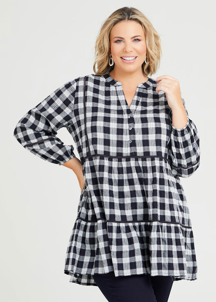 Shop Plus Size Cotton Blend Check Trim Tunic, Multi | Taking Shape AU