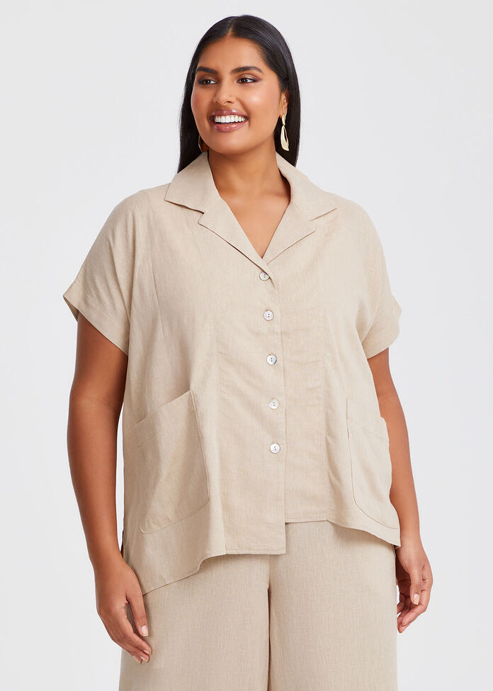 Shop Plus Size Patch Pocket Linen Bamboo Jacket, Nude | Taking Shape AU