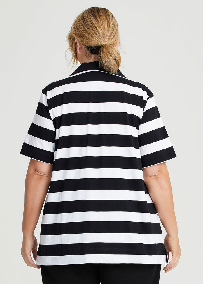 Shop Plus Size Active Bold Stripe Polo Top, Black | Taking Shape AU