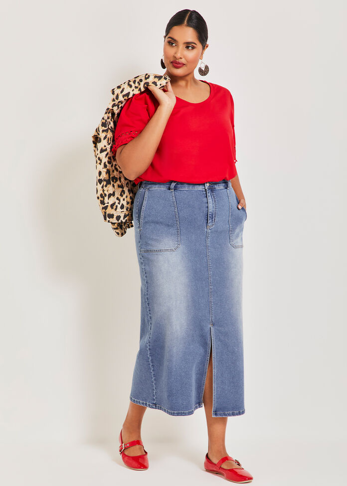 Shop Plus Size Cotton Maxi Denim Skirt, Blue | Taking Shape AU