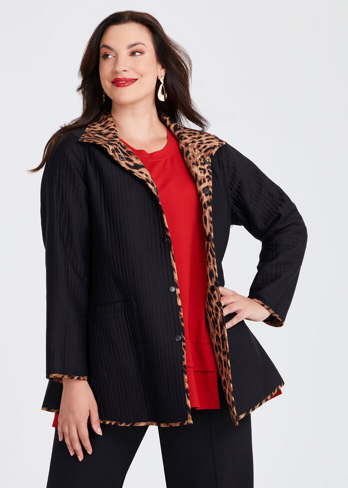 Shop Plus Size Reversible Quilt Leopard Jacket, Multi | Taking Shape AU
