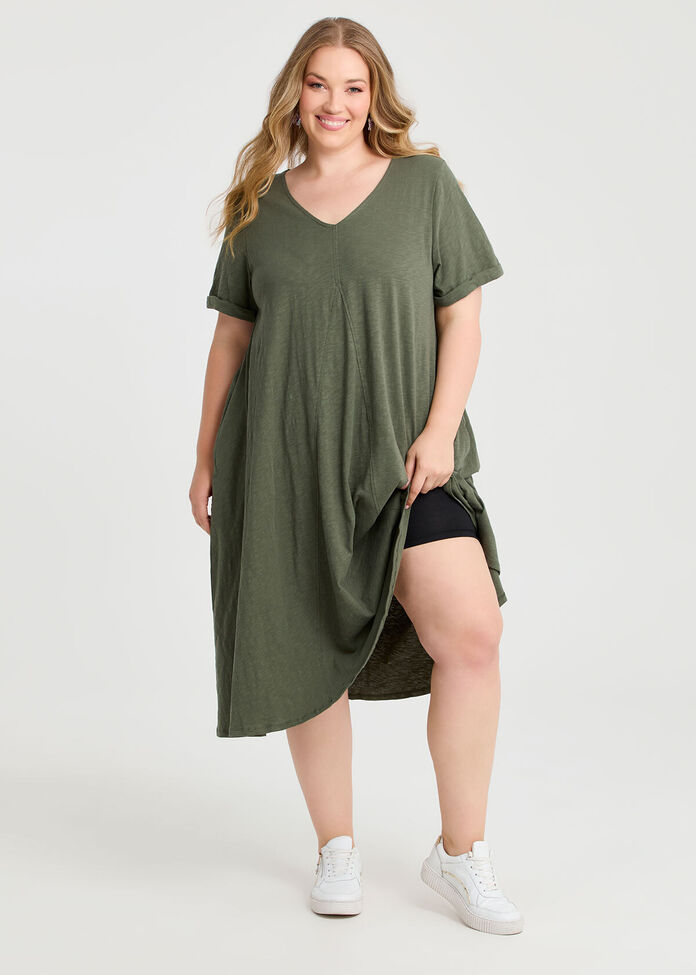 Shop Plus Size Cotton V-neck Swing Dress, Green | Taking Shape AU