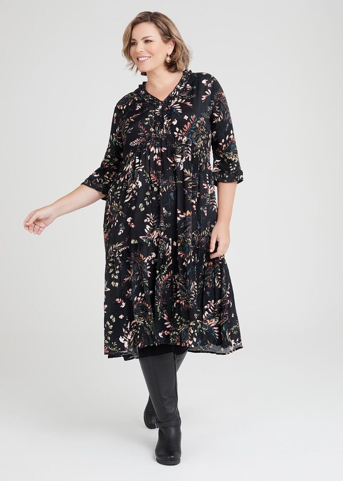 Shop Plus Size Ruffle Neck Ditsy Dress in Print | Taking Shape AU