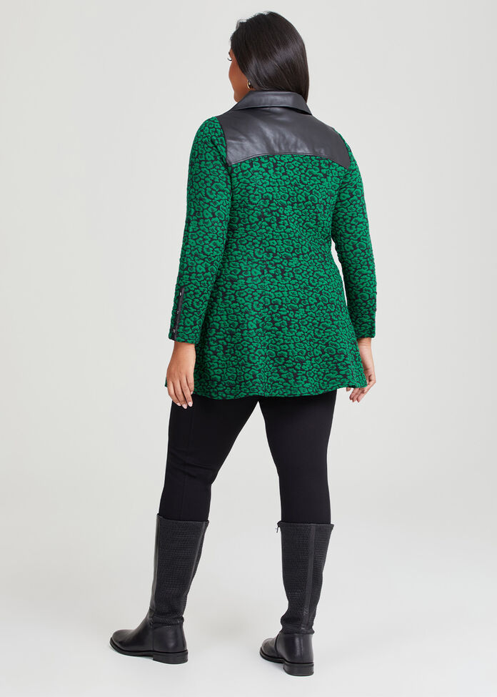 Shop Plus Size Jacquard & Faux Leather Zip Jacket, Green | Taking Shape AU