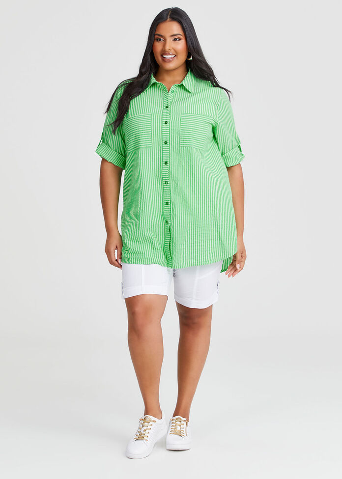 Shop Plus Size Cotton Seersucker Stripe Shirt, Green | Taking Shape AU