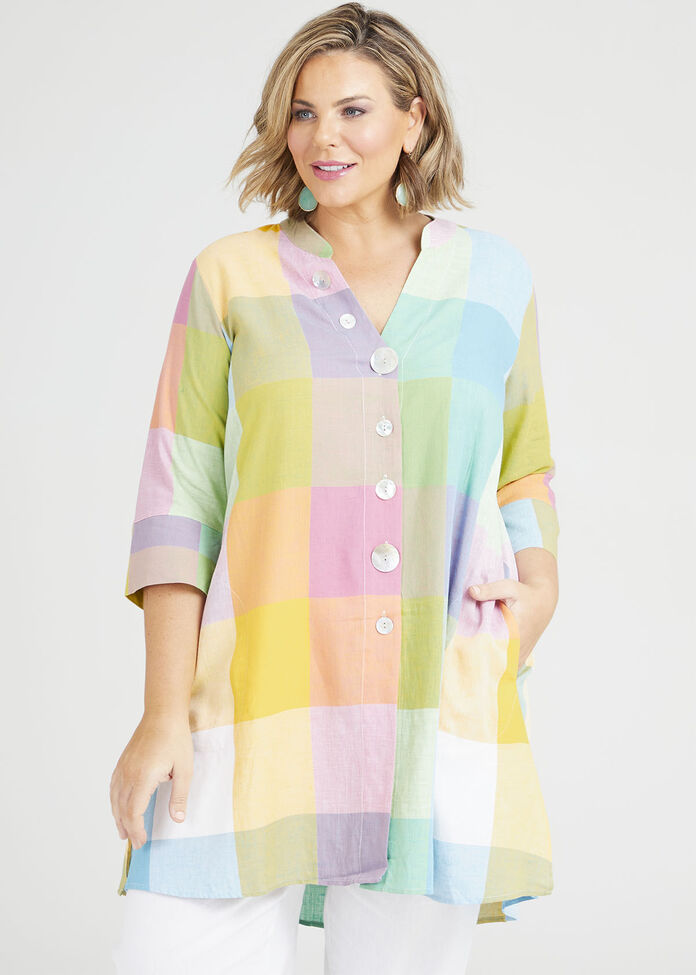 Shop Plus Size Check Linen Bamboo Shirt in Multi | Taking Shape AU