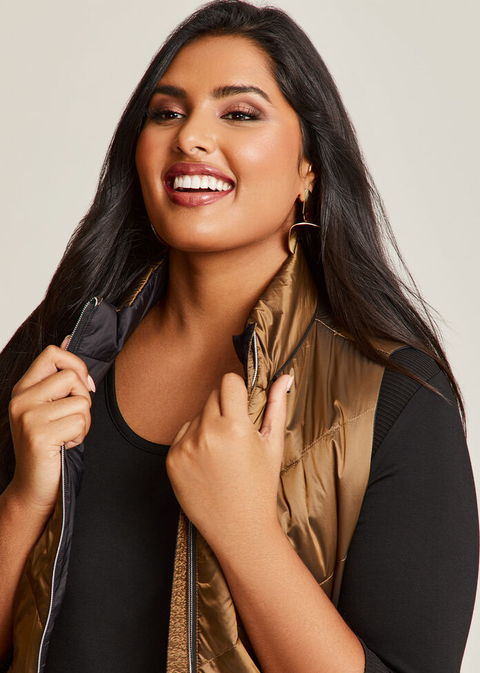 Shop Plus Size Longline Reversible Puffer Vest, Brown | Taking Shape AU