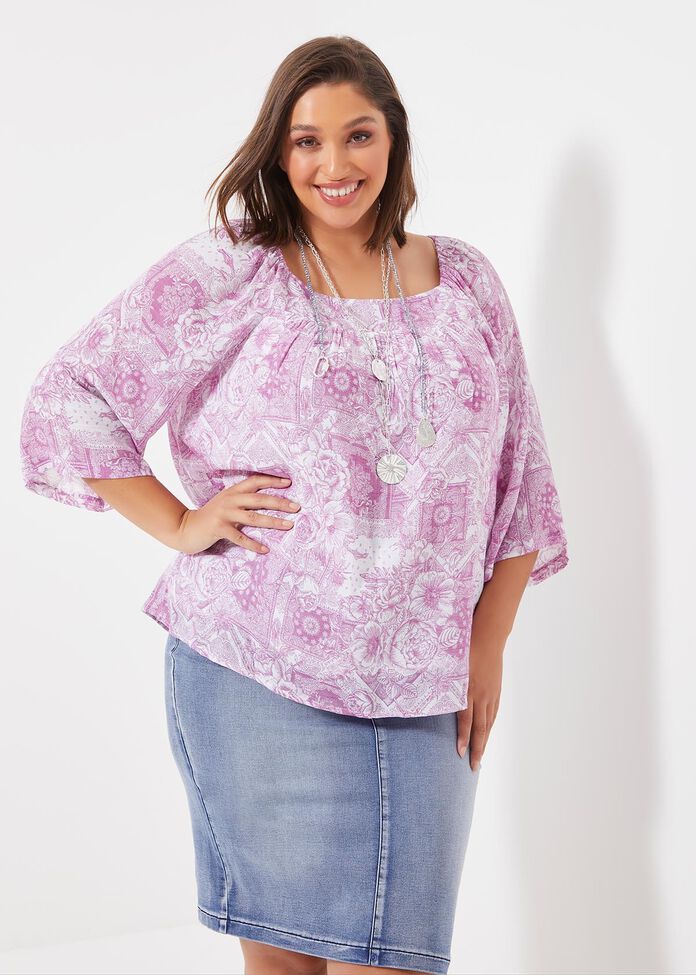 Shop Plus Size Natural Patchwork Boho Top, Print | Taking Shape AU