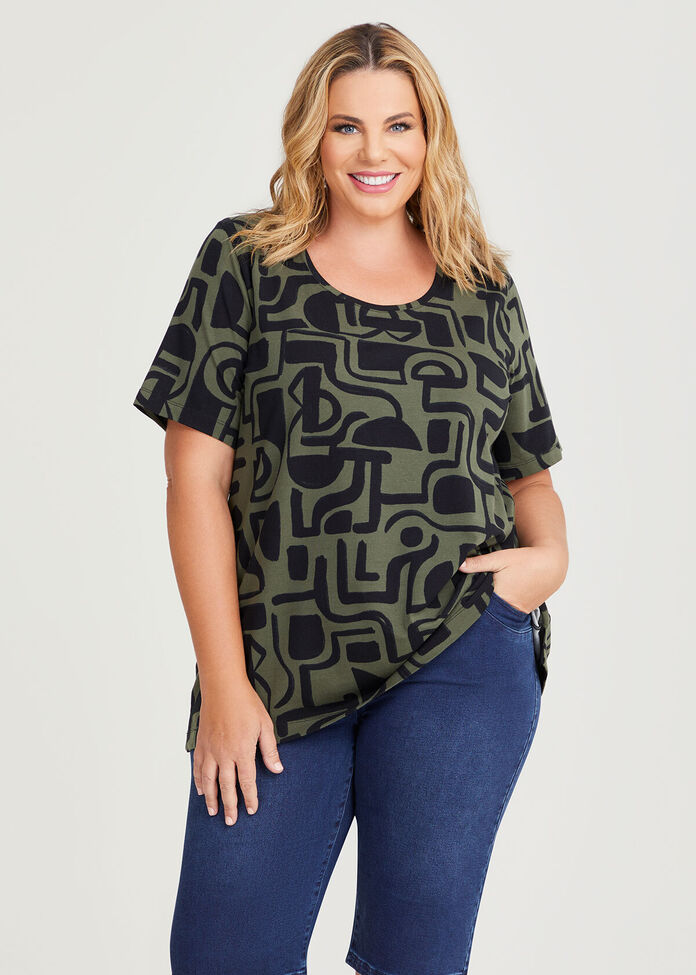 Shop Plus Size Cotton Abstract Print Top, Green | Taking Shape AU