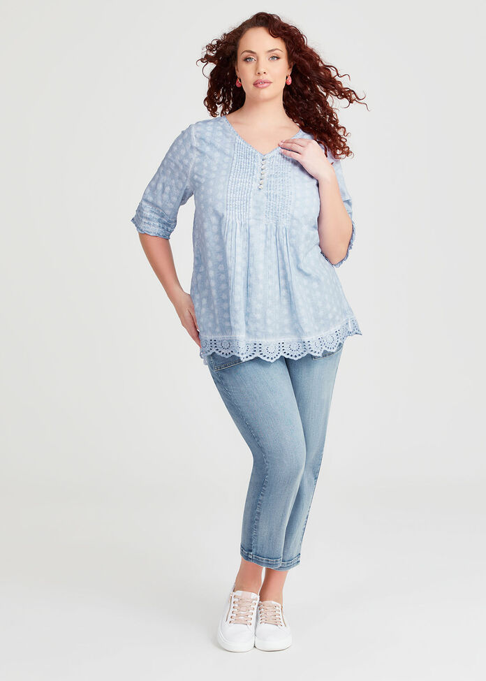 Shop Plus Size Cotton Dobby Pintuck Top, Blue | Taking Shape NZ