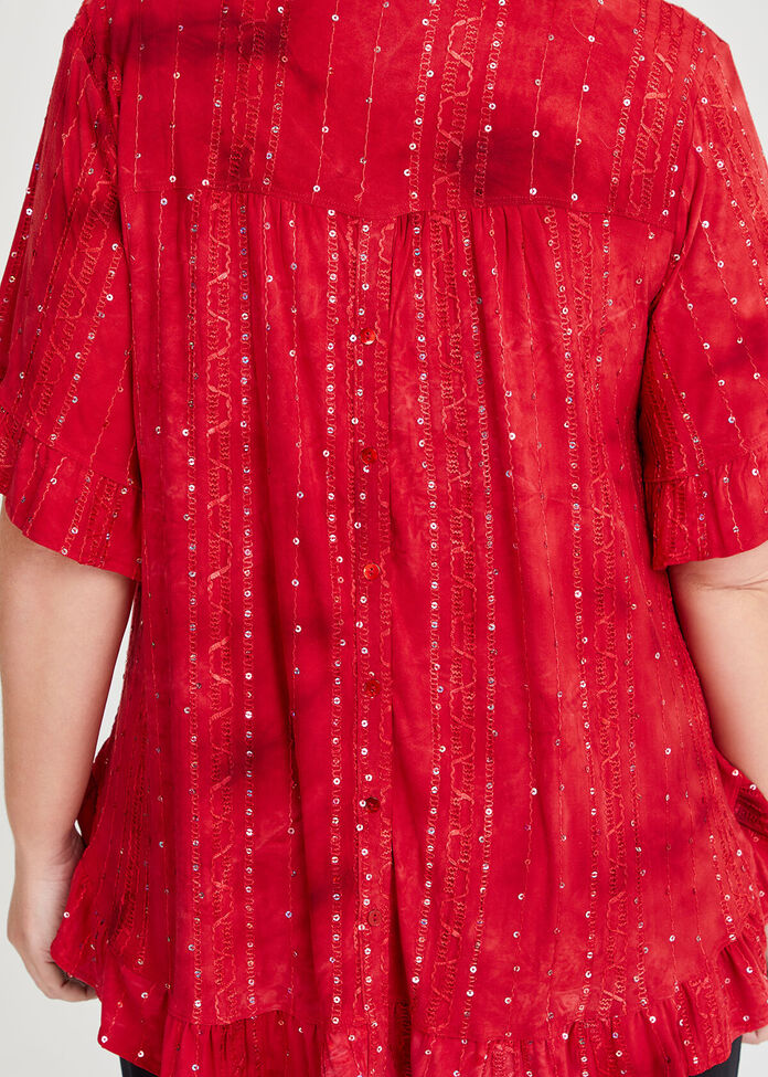 Shop Plus Size Salsa Sequin Ruffle Hem Top, Red | Taking Shape AU