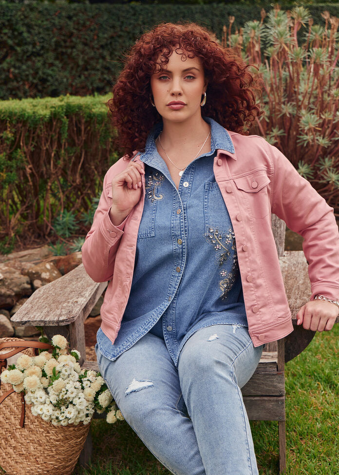 Shop Plus Size Coloured Classic Denim Jacket in Red | Taking Shape AU