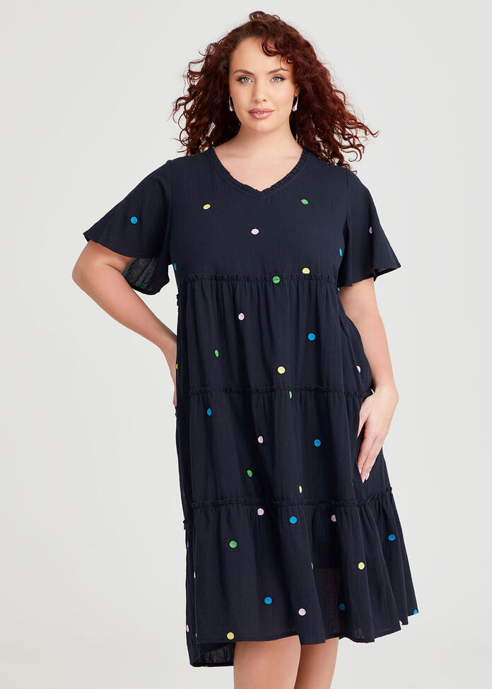 Plus Size Navy Cotton Embroidered Spot Dress | Taking Shape AU