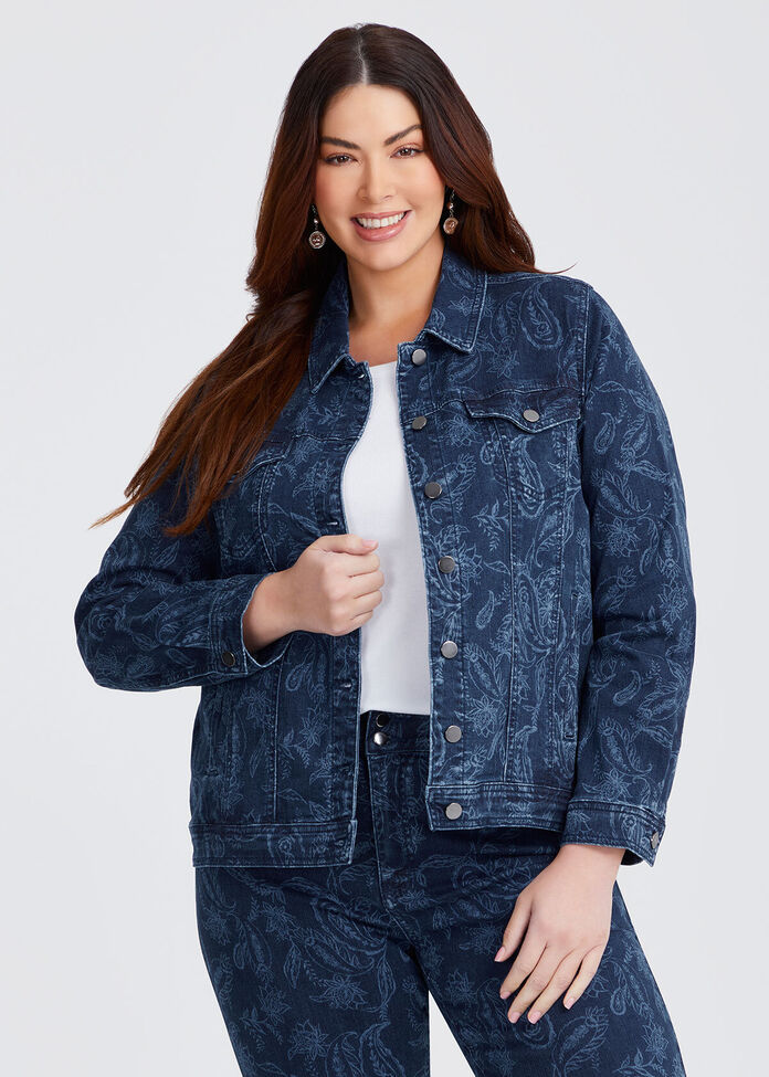 Plus Size Women's Navy Floral Denim Jacket | Taking Shape AU