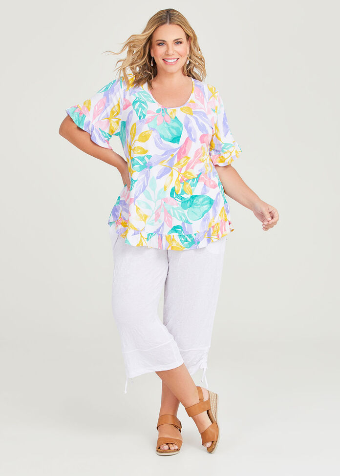 Shop Plus Size Leaf Ruffle Trim Top, Green | Taking Shape NZ