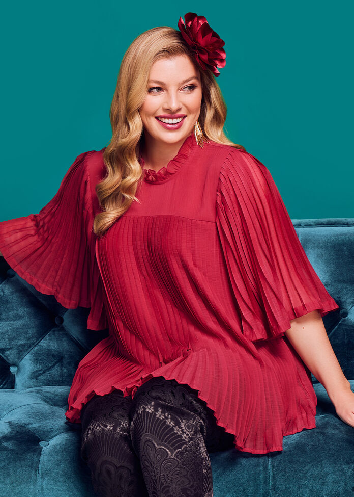 Shop Plus Size Ellaria Chiffon Pleat Top, Red | Taking Shape AU