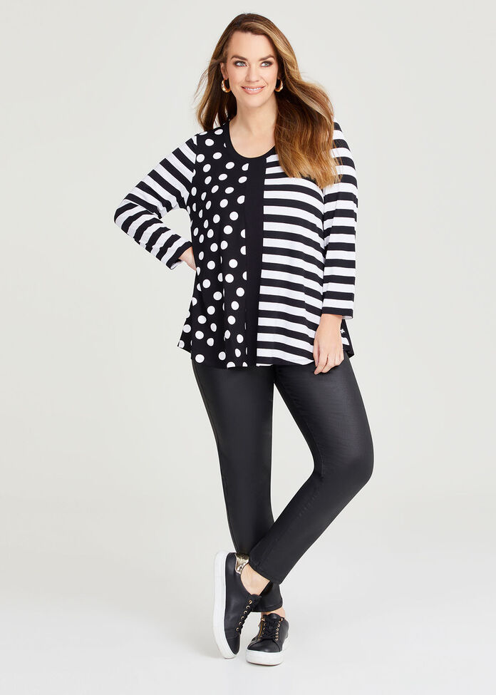 Shop Plus Size Natural Centre Stage Spot & Stripe Top, Black | Taking ...