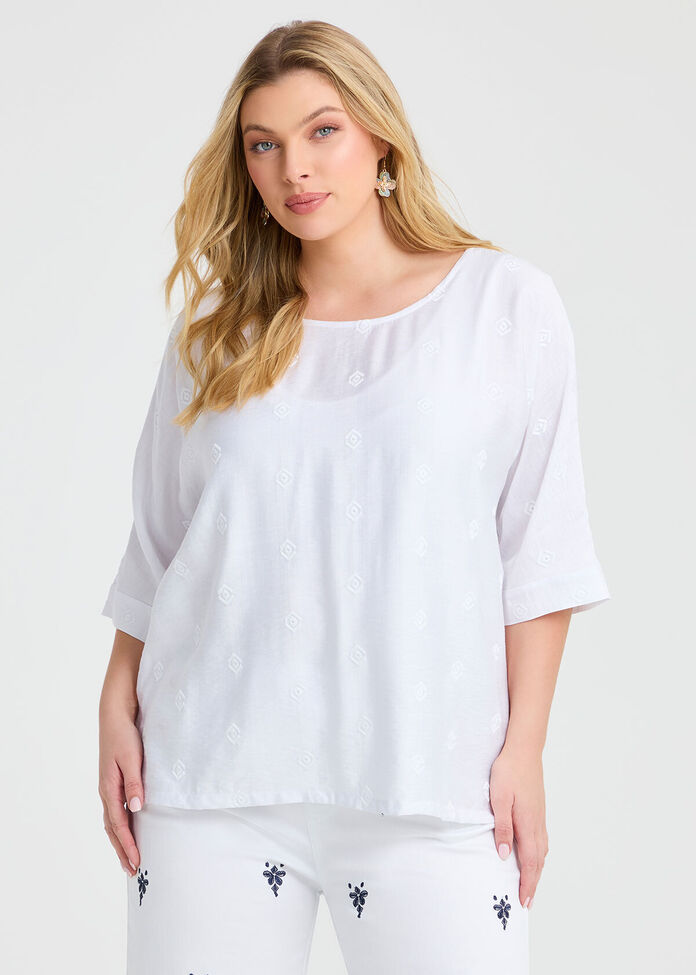 Shop Plus Size Natural Relaxed Embroidery Top, White | Taking Shape AU