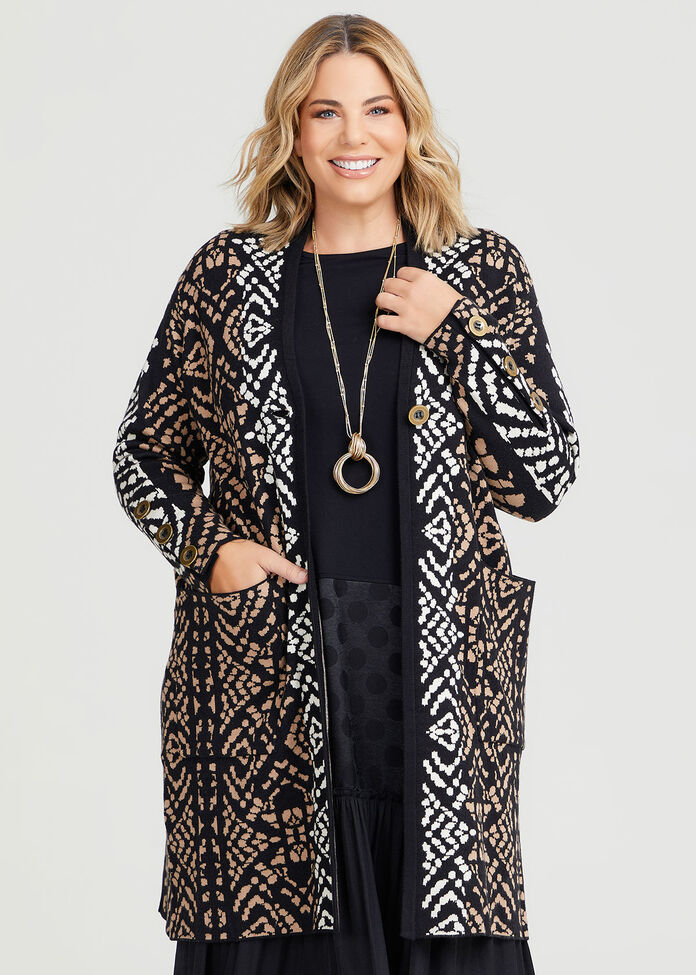 Shop Plus Size Jacquard Natural Coatigan, Brown | Taking Shape AU