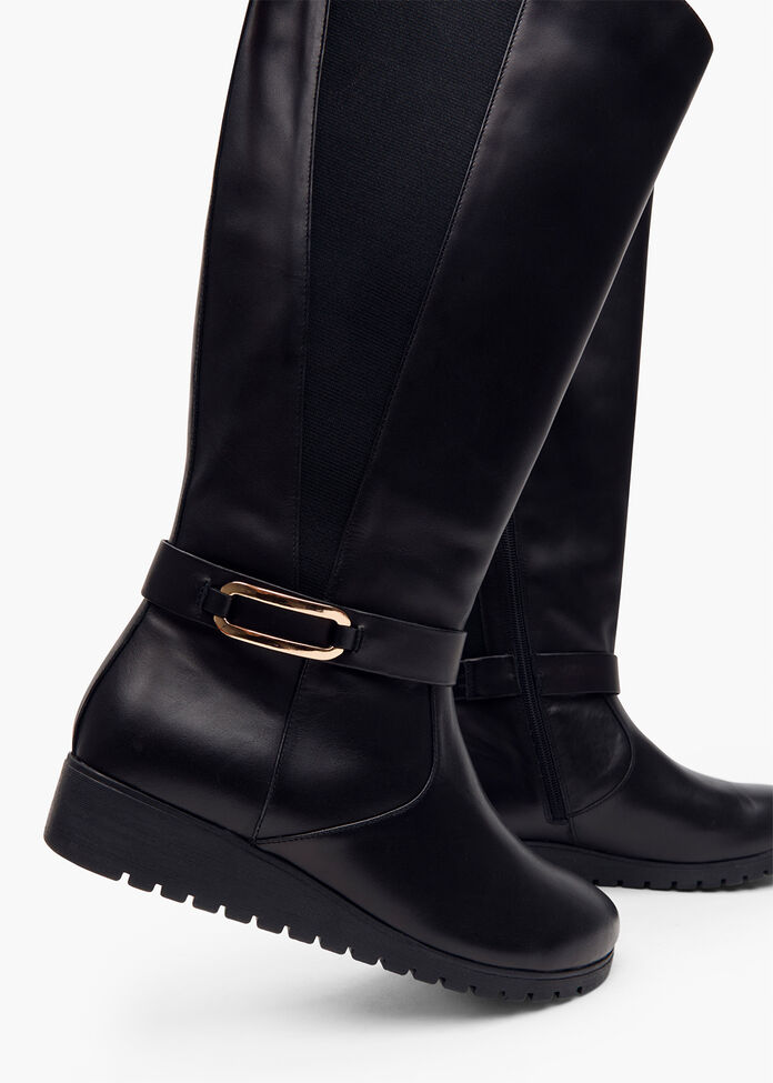 Shop Black Leather Wedge Knee High Boot | Comfortable Shoes | Taking ...