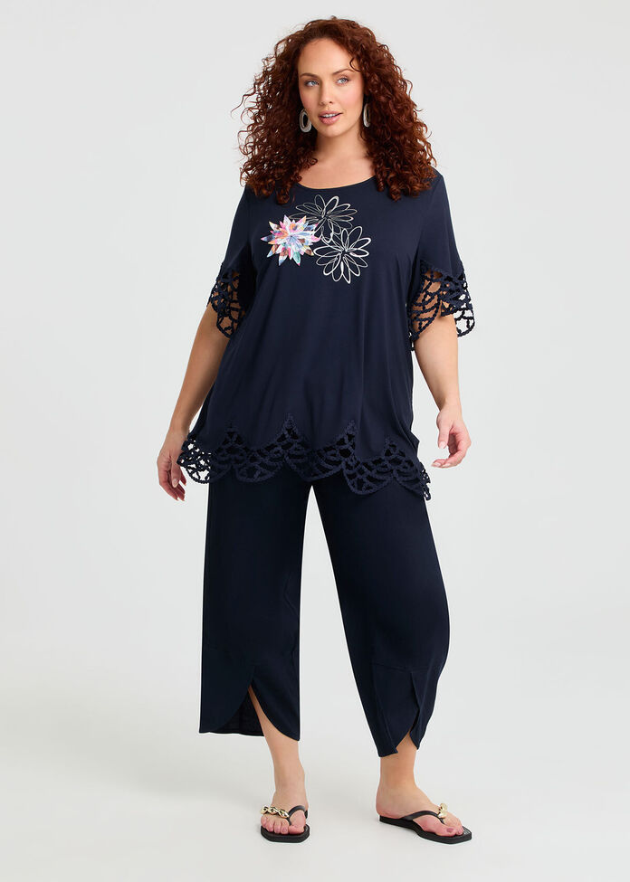 Shop Plus Size Lace Trim Applique & Foil Top, Blue | Taking Shape NZ