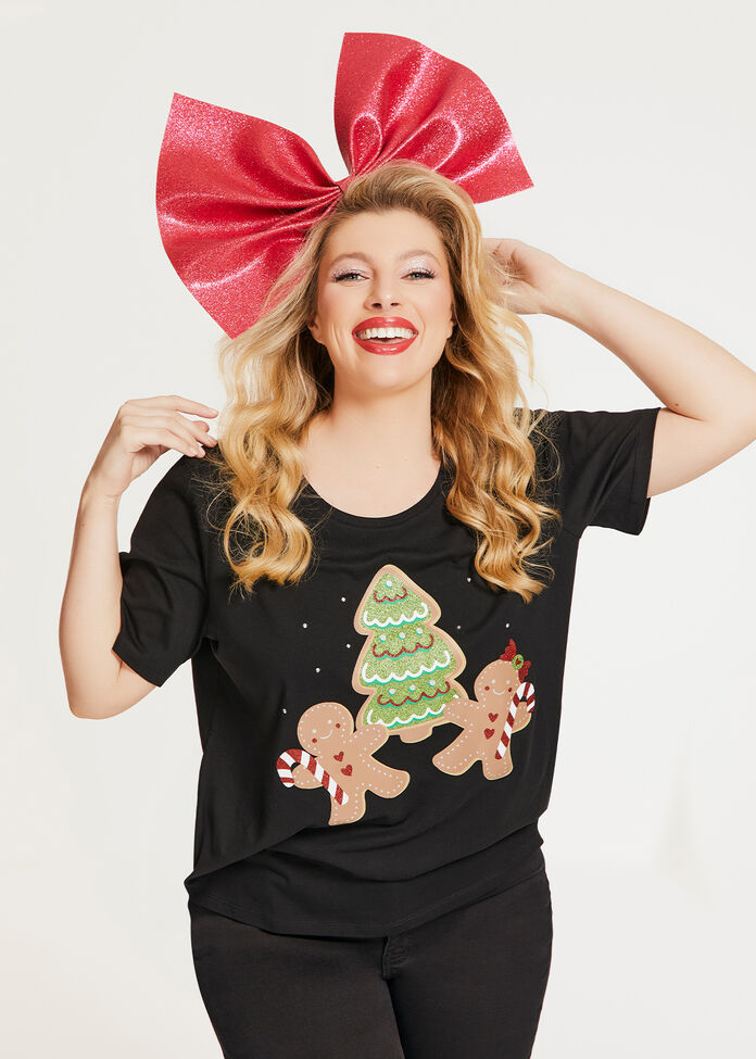 Shop Plus Size Cotton Xmas Gingerbread T-shirt, Black | Taking Shape AU